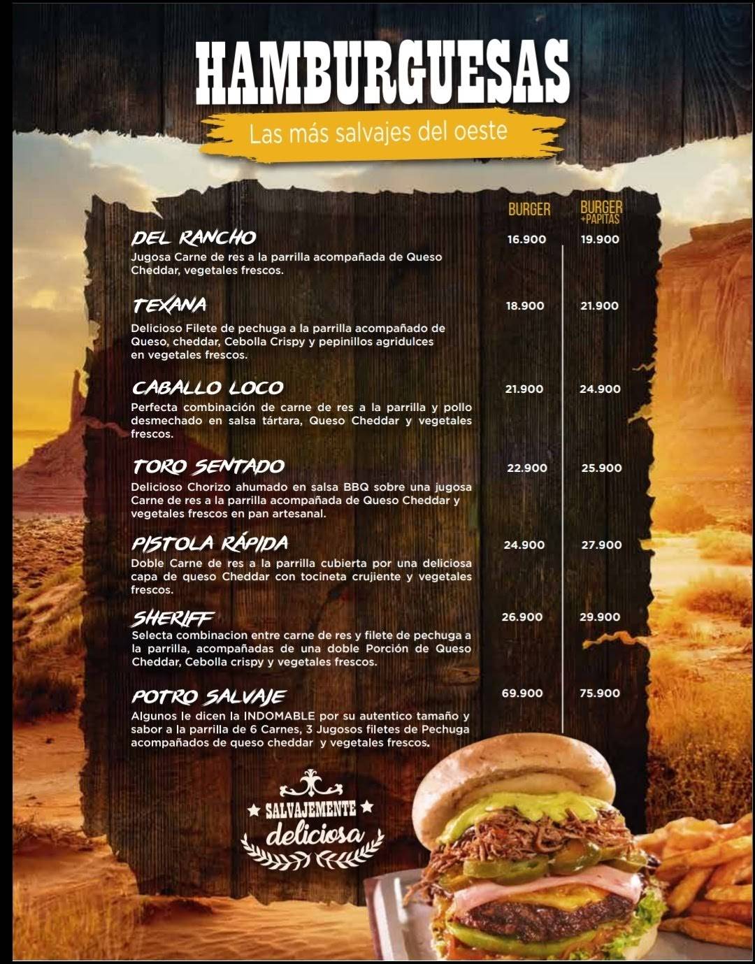 Carta del restaurante Toro McCoy Las Américas, Bogotá
