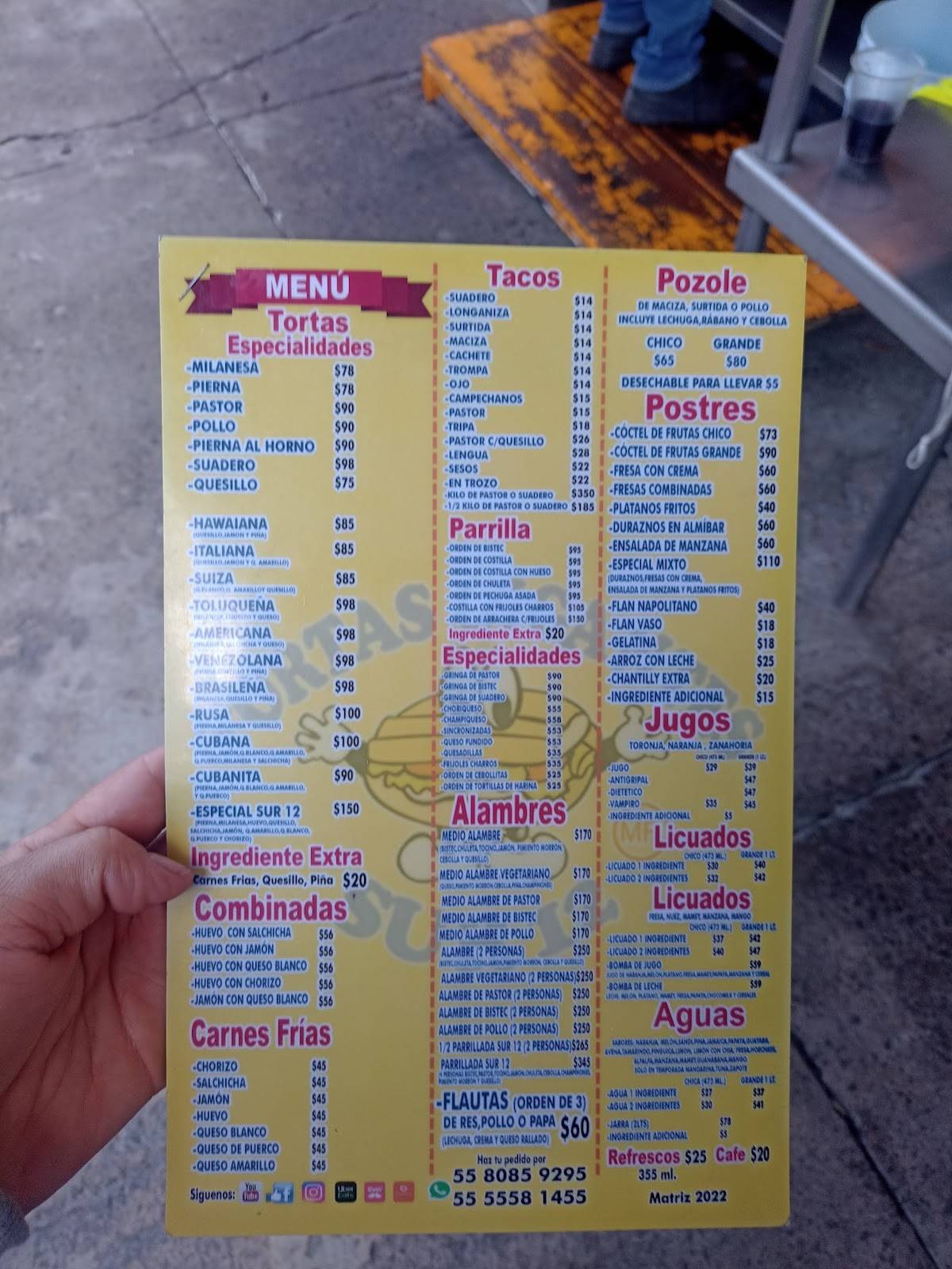 Carta del restaurante Tortas Gigantes Sur 12, Ciudad del México, Av Sur ...
