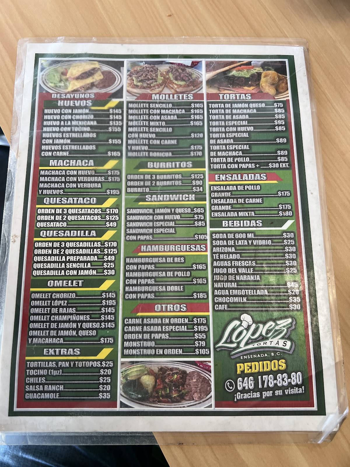 Carta del restaurante Tortas Lopez, Ensenada, Av. Riveroll 724