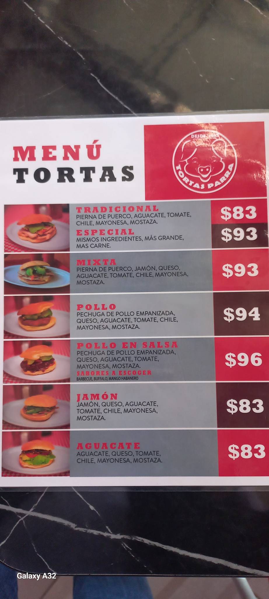 Carta del restaurante Tortas Parra Sucursal la Raza, Ciudad Juarez