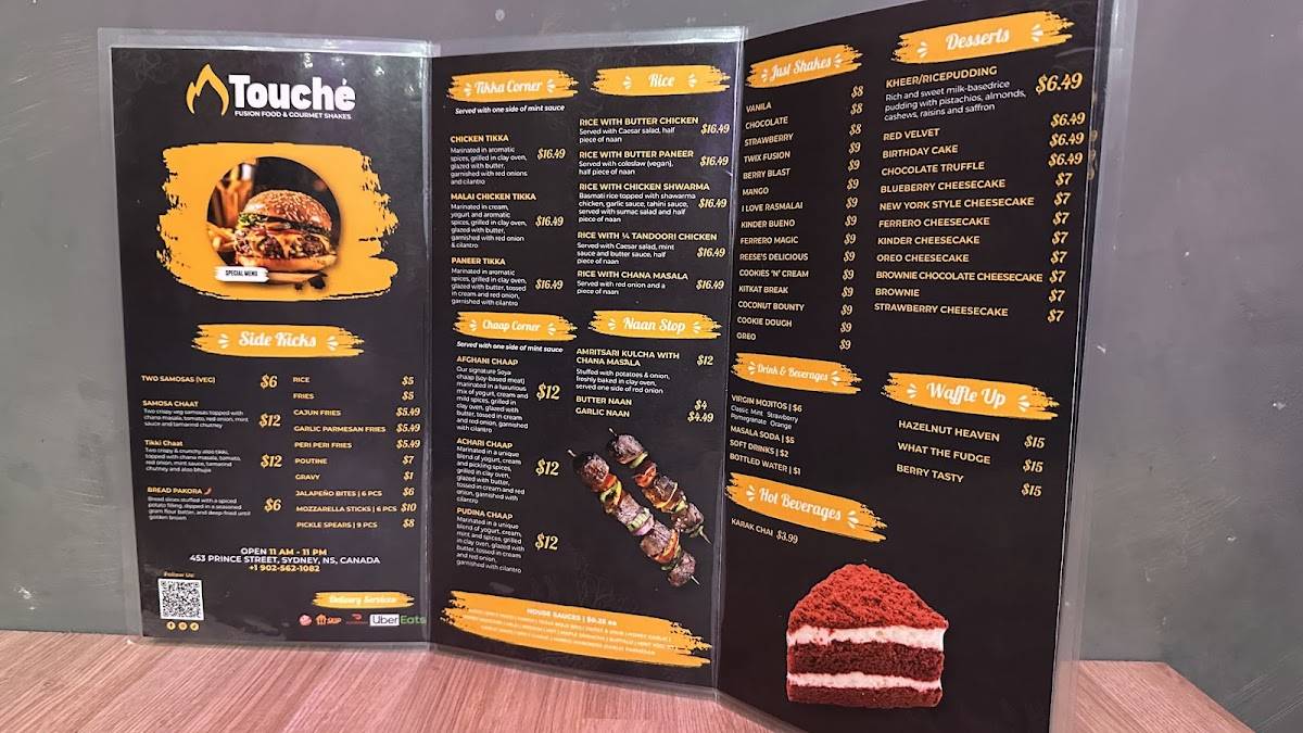 Menu at Touché - Fusion Food & Gourmet Shakes restaurant, Sydney