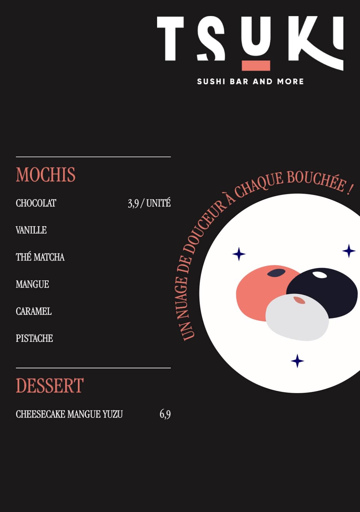 Menu au Tsuki Brussels Sushi Bar, Anderlecht