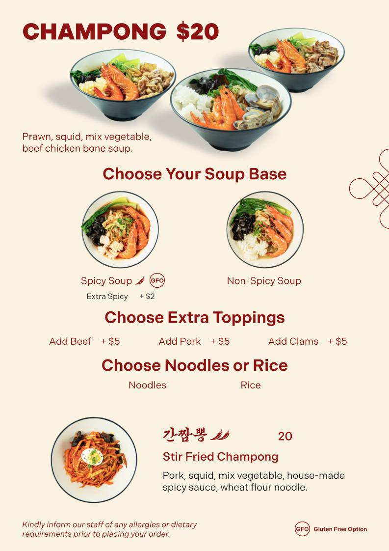 Menu at Uncle Yoon Korean restaurant, Melbourne