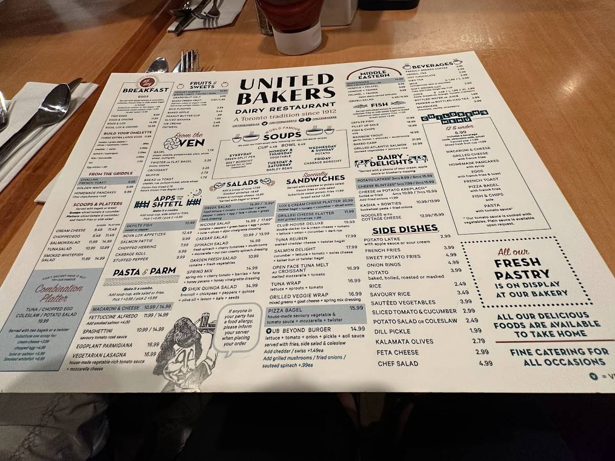 Menu at United Bakers Dairy Restaurant, Toronto