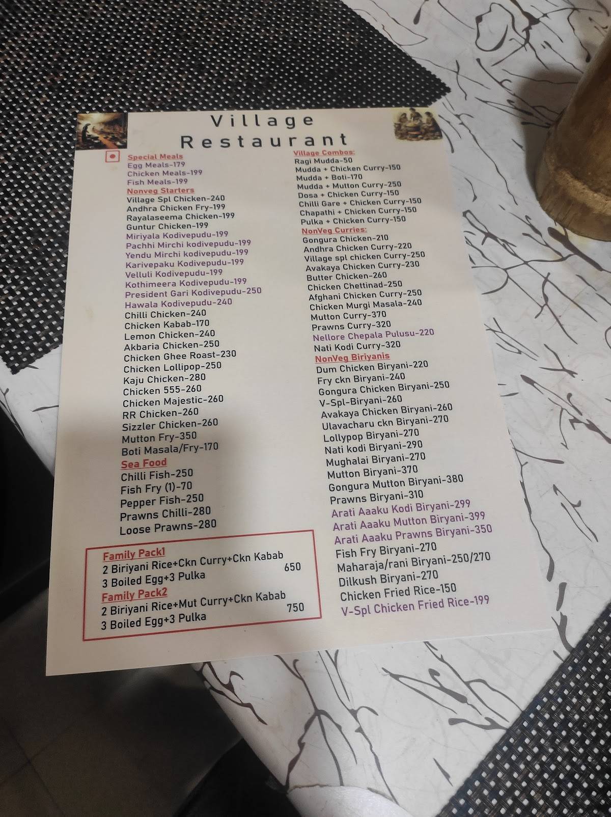 Menu at VILLAGE RESTAURANT, Bengaluru, Village Restaurant
