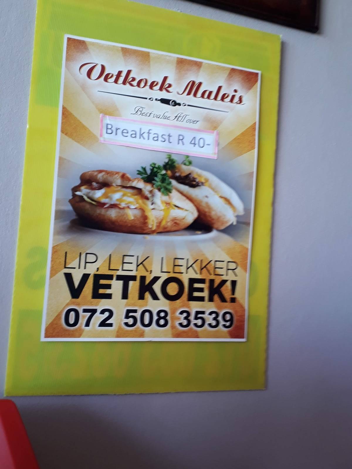 Menu at Vetkoek Maleis Centurion restaurant, Centurion, 9 Jakaranda St