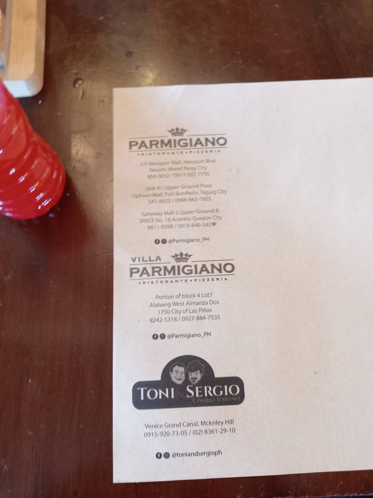Menu at Villa Parmigiano restaurant, Las Pinas