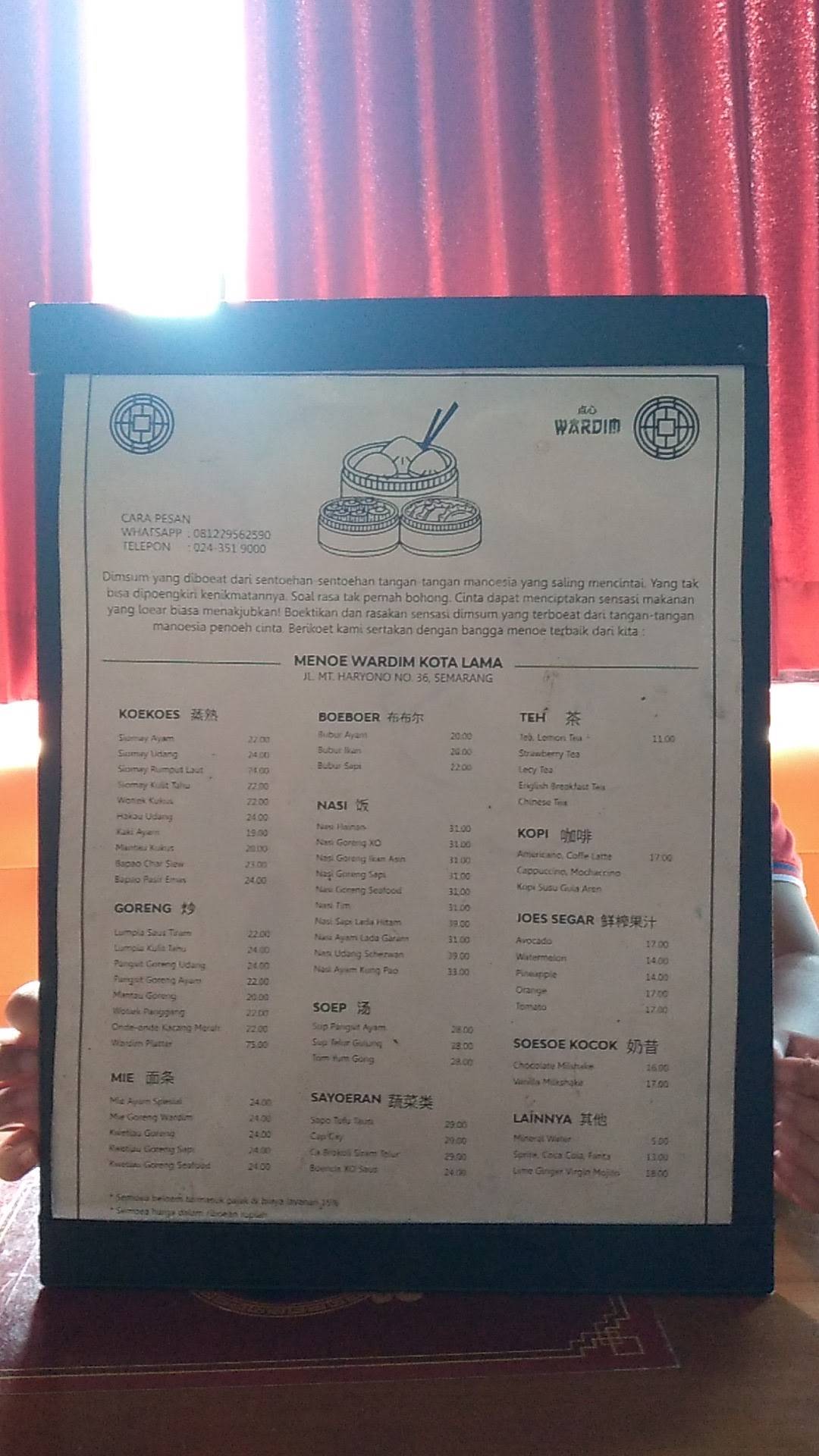 Menu at Wardim Kota Lama Semarang restaurant, Semarang, Jl. Mt. Haryono ...