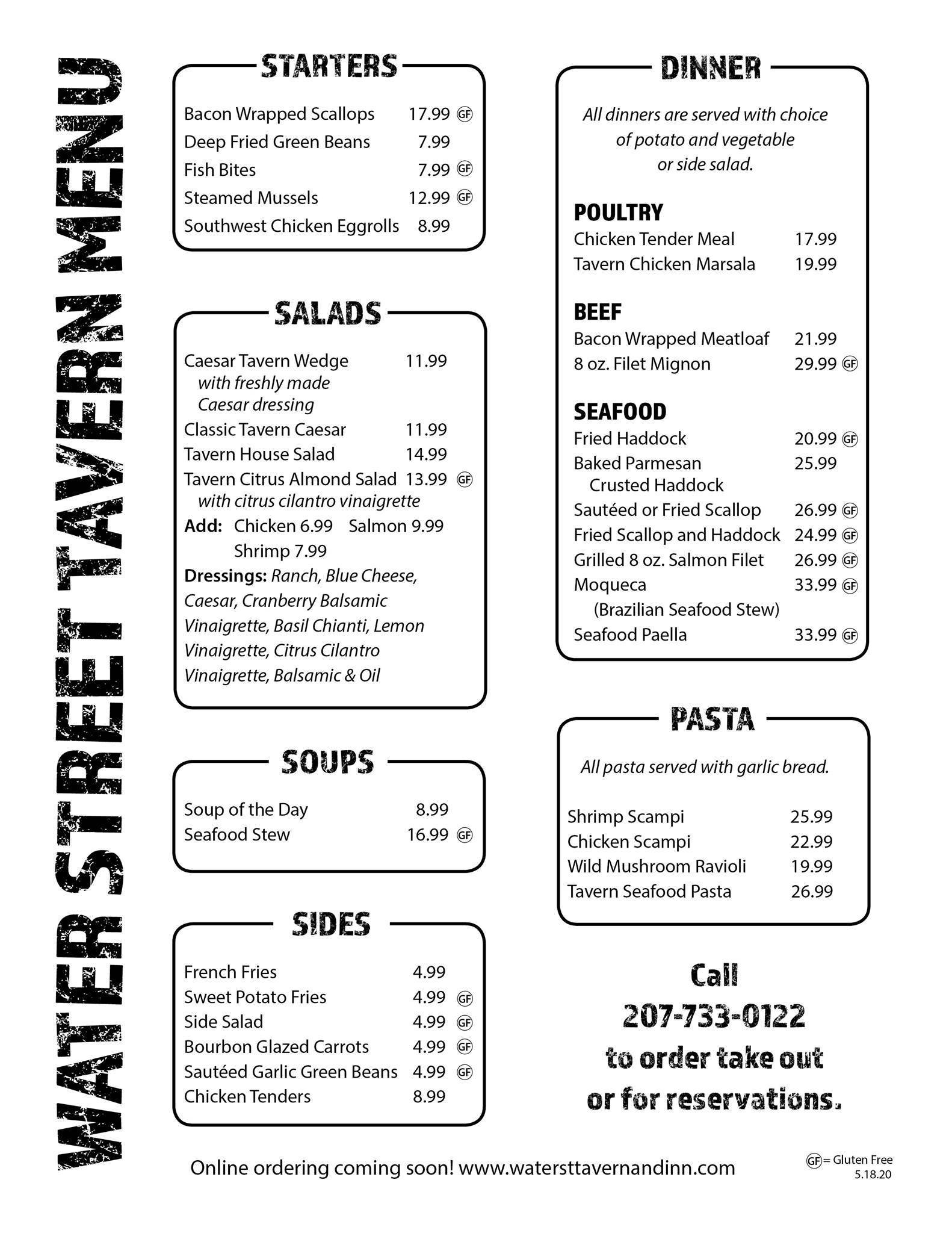 Menu at Water Street Tavern & Inn restaurant, Lubec