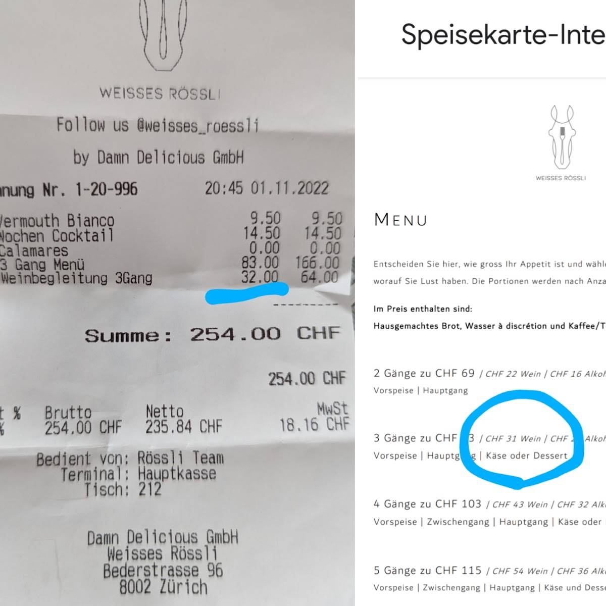 Speisekarte von Restaurant Weisses Rössli, Zürich, Bederstrasse 96