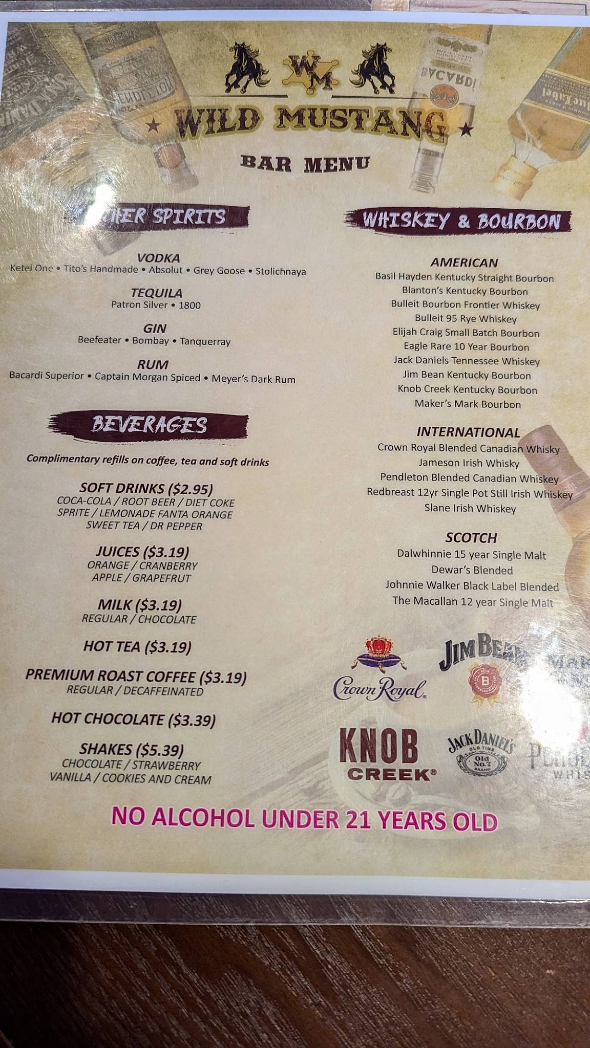 Menu at Wild Mustang Restaurant, Rock Springs