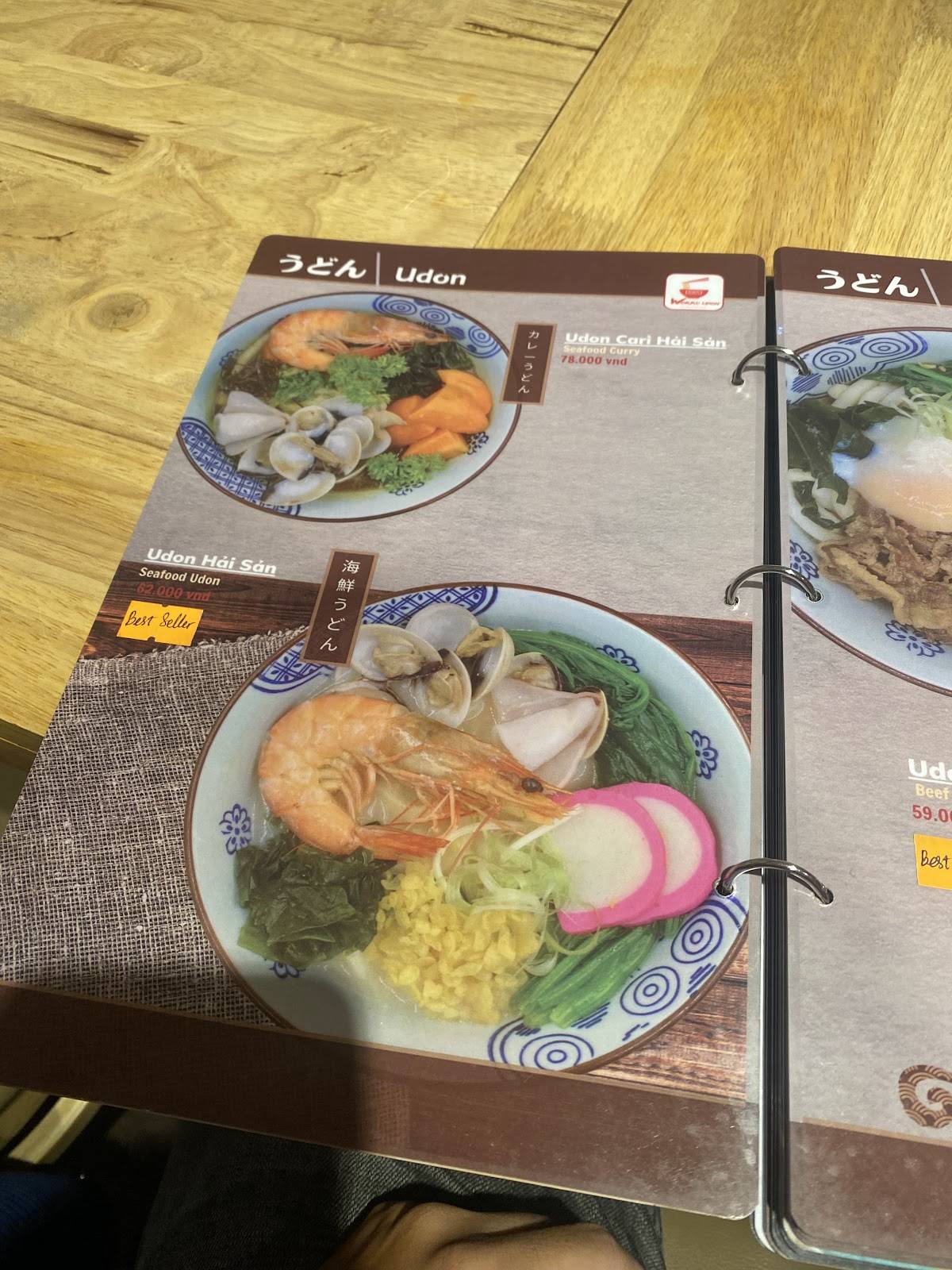 Menu at Wokku Udon Cuu Long restaurant, Ho Chi Minh City