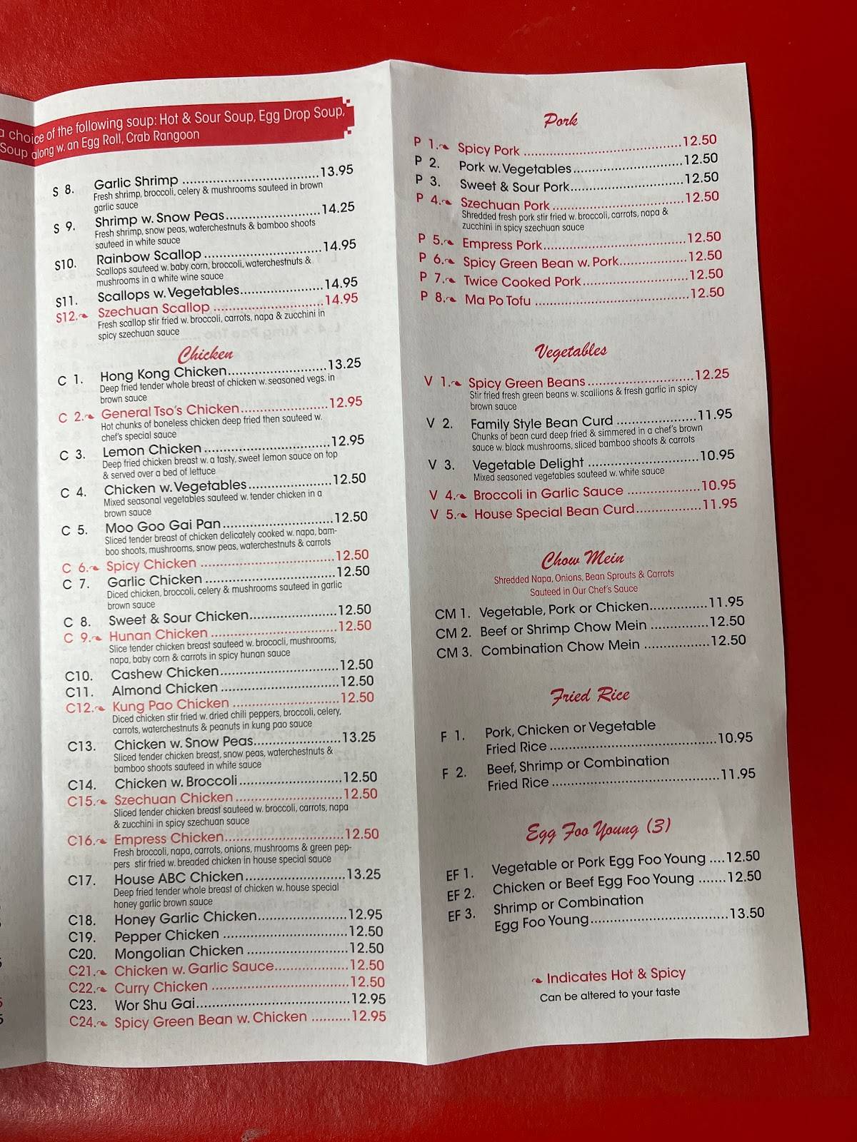 Menu at Yen Ching House restaurant, Englewood
