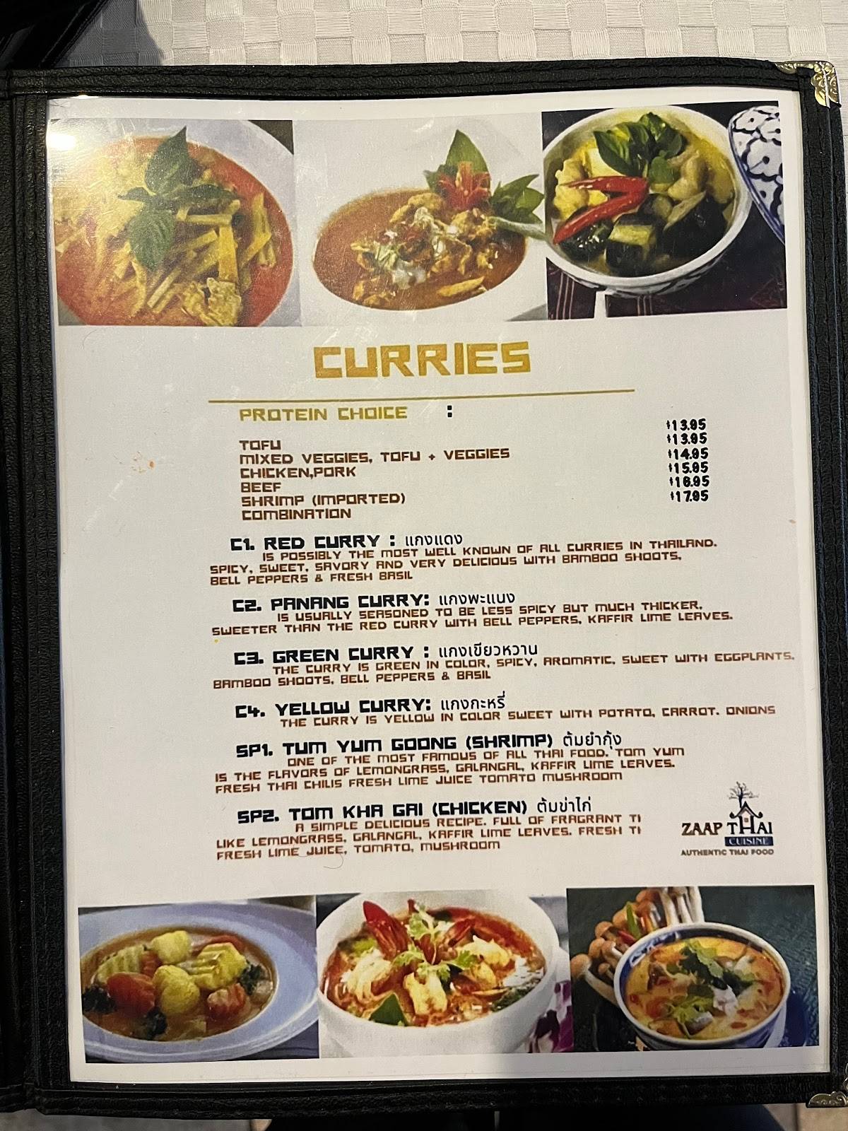 Menu at Zaap Thai Cuisine - Authentic Thai Food restaurant, Bossier City