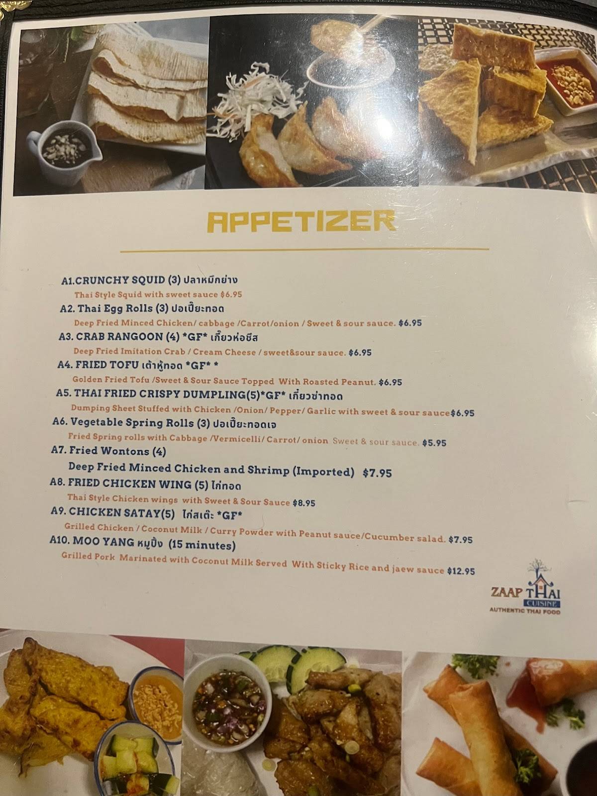 Menu at Zaap Thai Cuisine - Authentic Thai Food restaurant, Bossier City