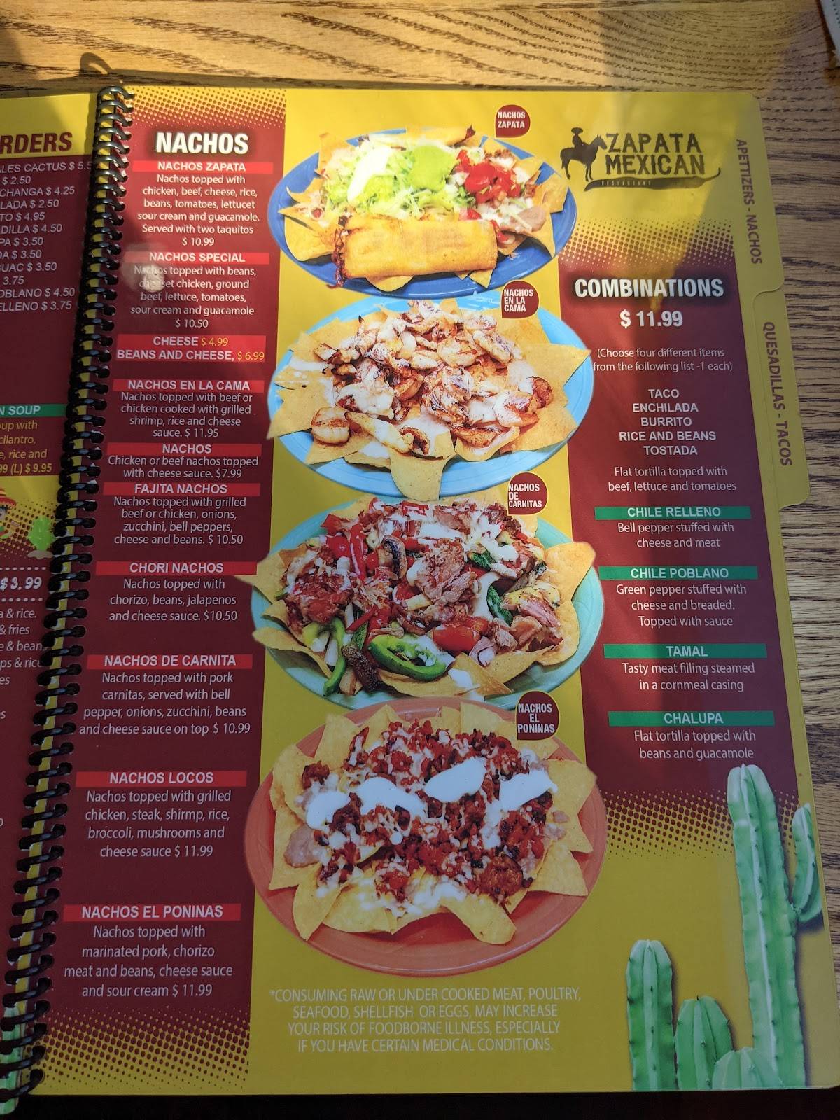 Menu at Zapata Mexican Restaurant, Hendersonville