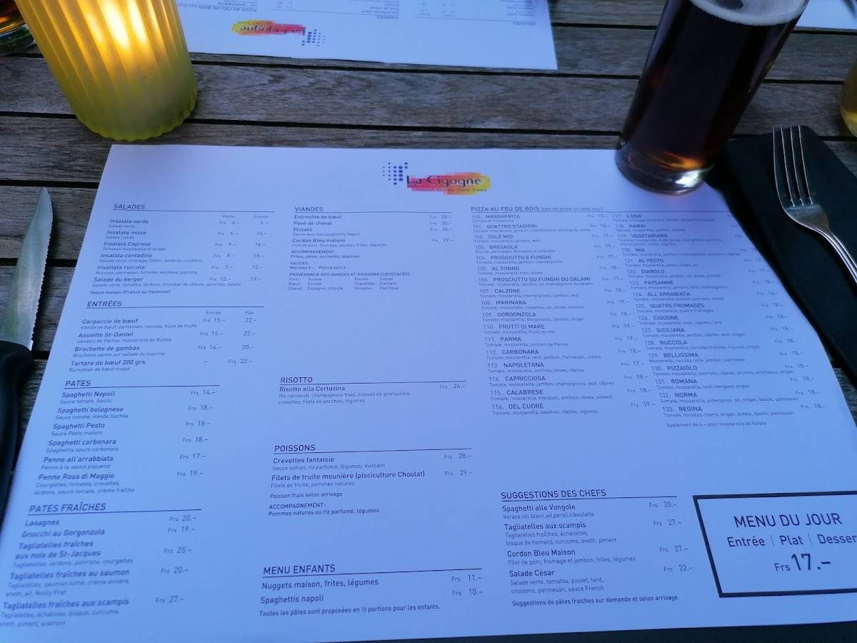 Menu da Restaurant de la Cigogne, Delemonte
