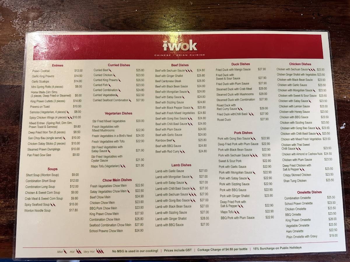 Menu at iWok Restaurant & Bar, Lennox Head