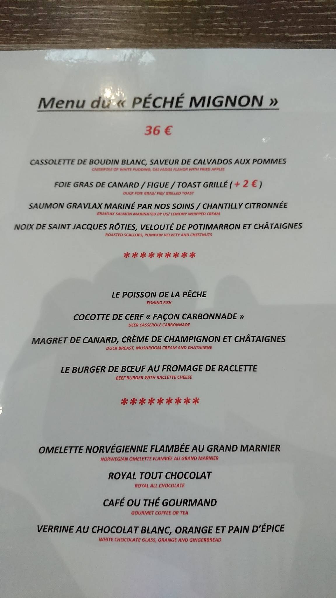 Menu au Le Péché Mignon restaurant, Laon