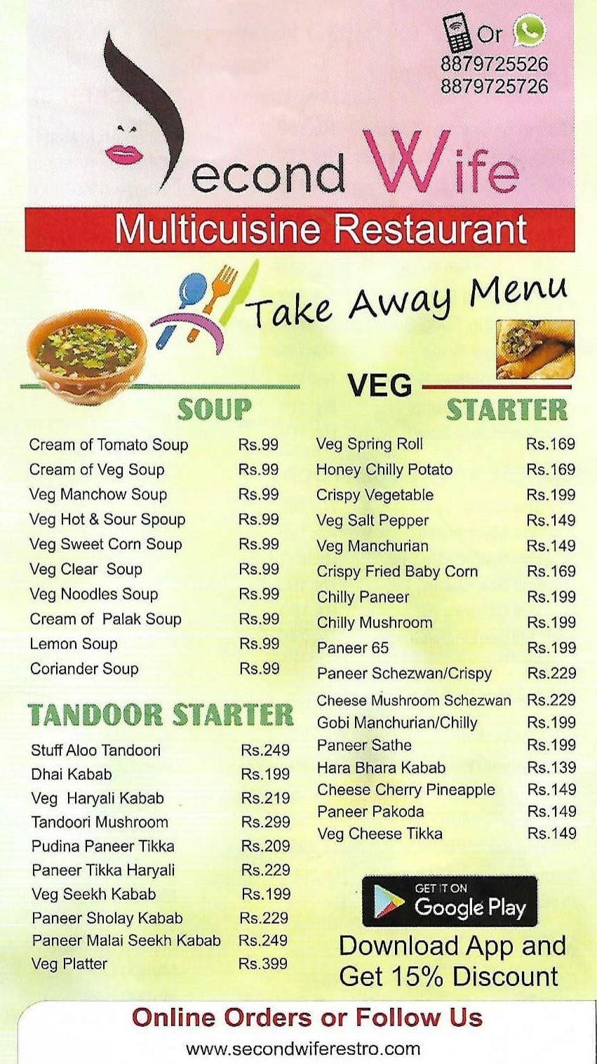 Menu at second wife multicuisine restaurant, Navi Mumbai, second wife ...