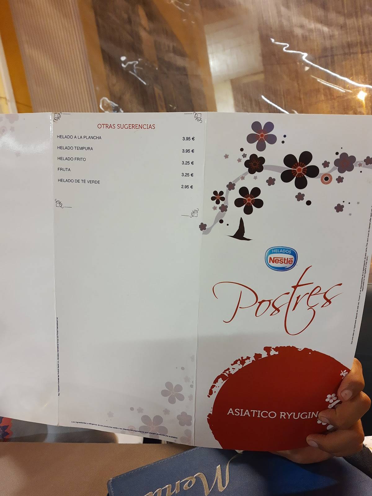 Carta de Restaurante ryugin asiático, Málaga, C/ Pacífico