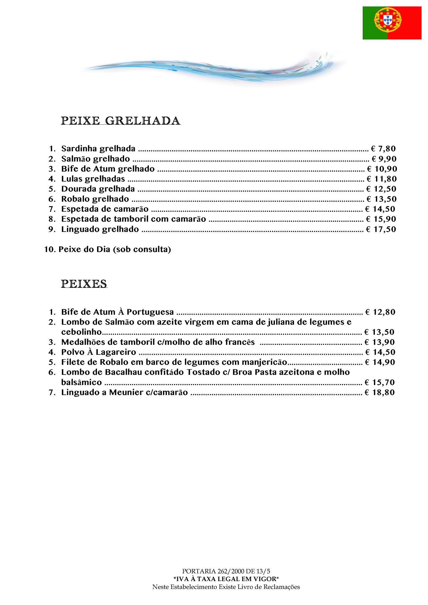 Menu em Restaurante Atlantico-1983, Albufeira, Olhos de Agua