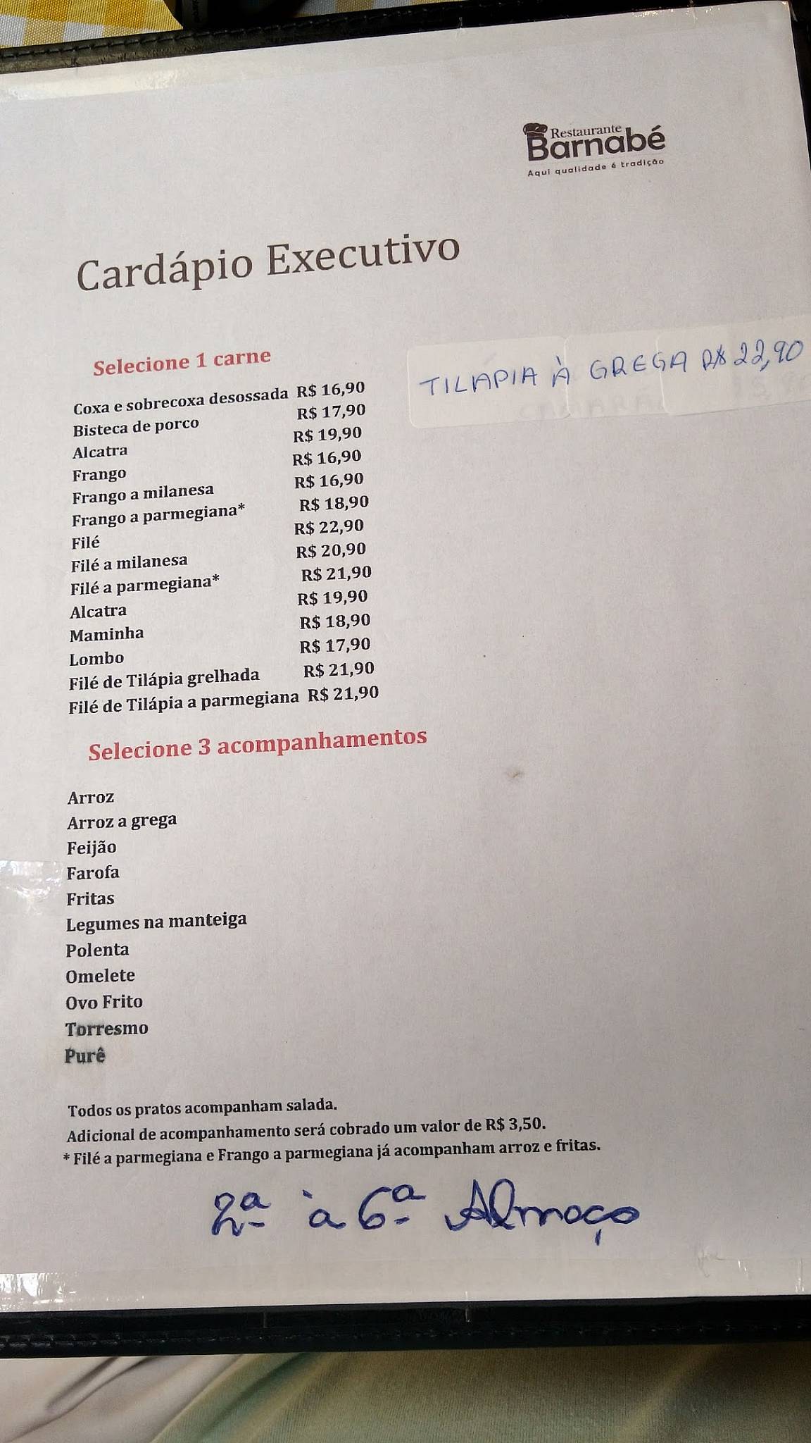 Carta de Restaurante Barnabé, Indaiatuba, R. Cerqueira César