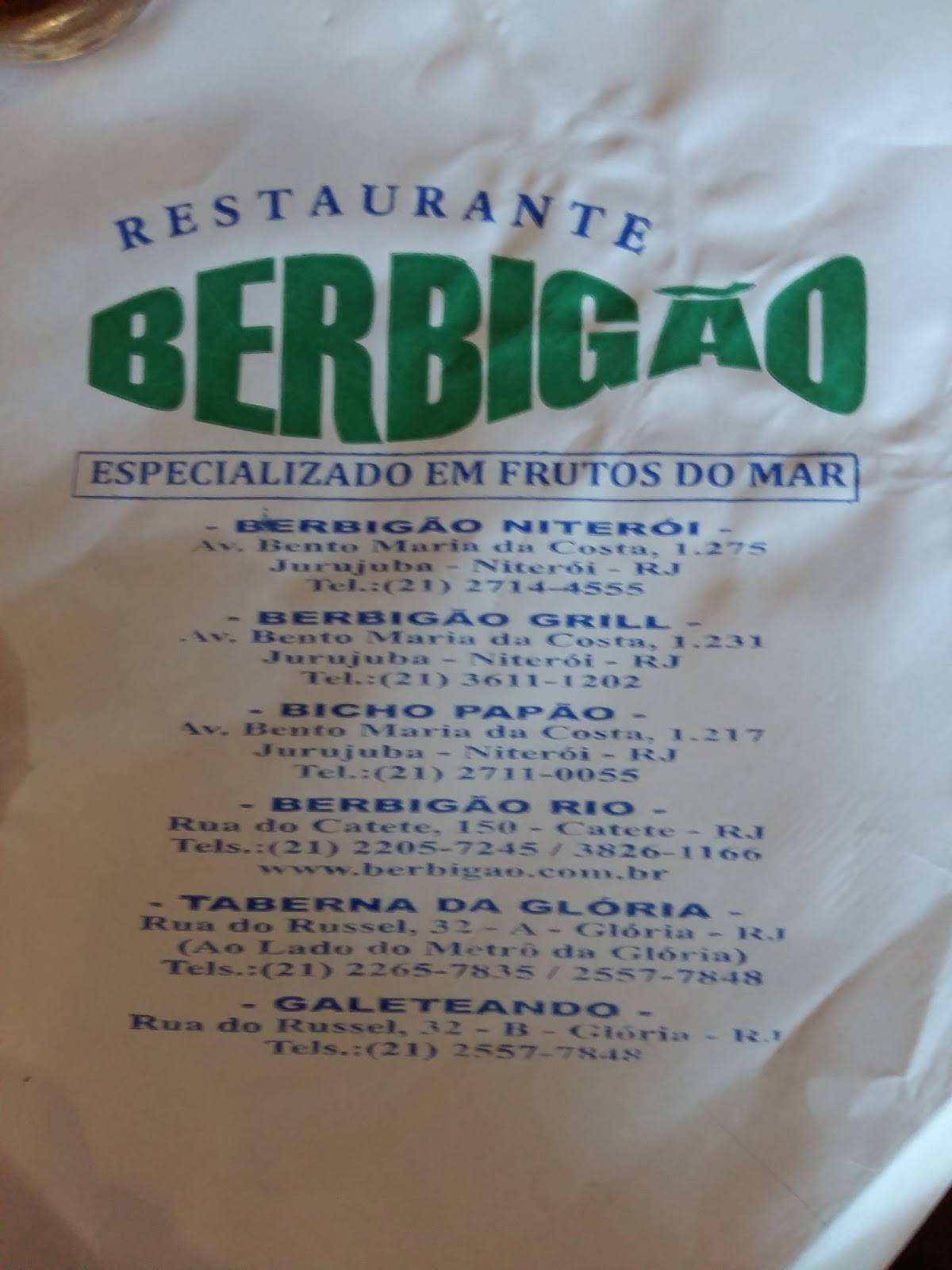 Menu em Restaurante Berbigão, Niterói, Avenida Carlos Ermelindo Marins