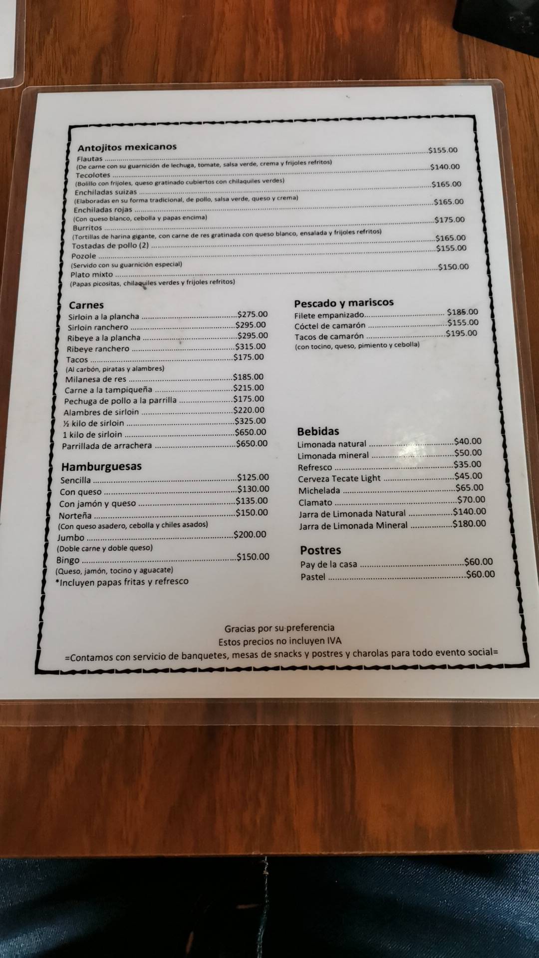 Menu at Restaurante Bingo, Santa Rosa de Múzquiz
