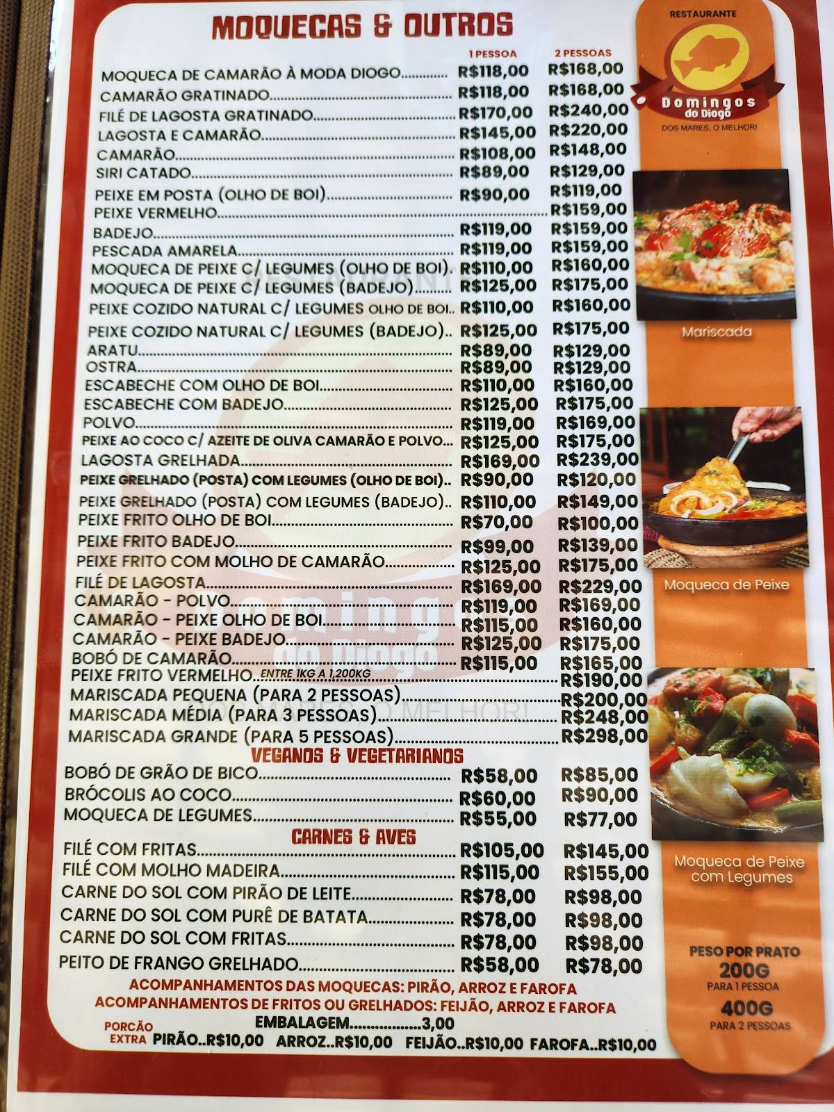 Menu em Restaurante Domingos do Diogo, Brasil, Rua Diogo