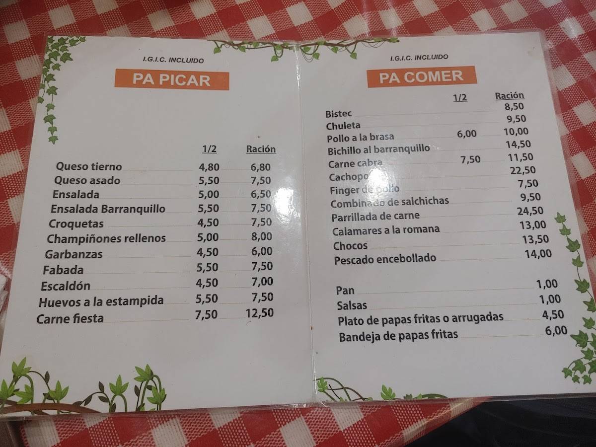 Menu at Restaurante El Barranquillo Santa Úrsula, Santa Úrsula