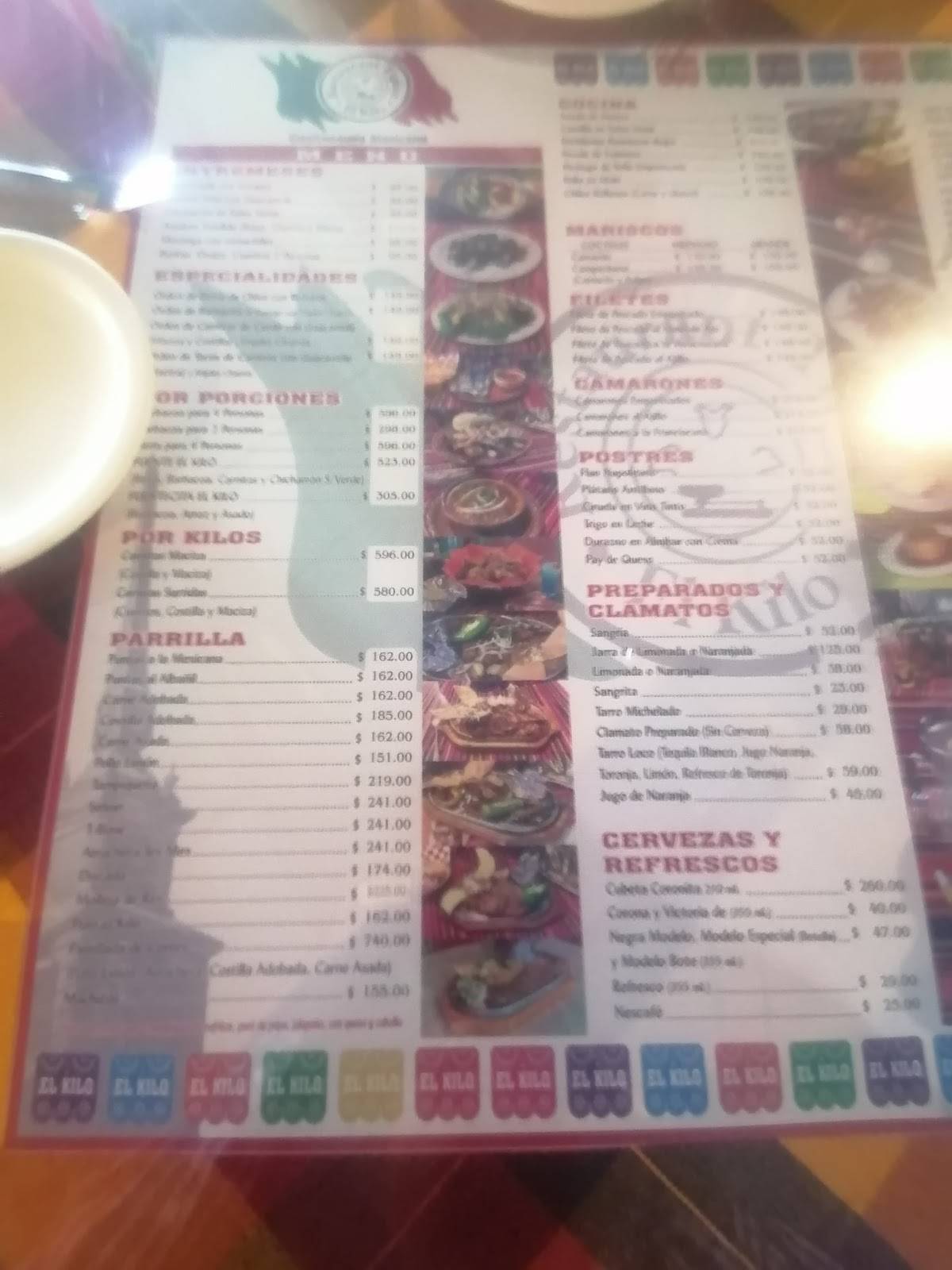 Carta de Restaurante El Kilo, Durango, Carretera