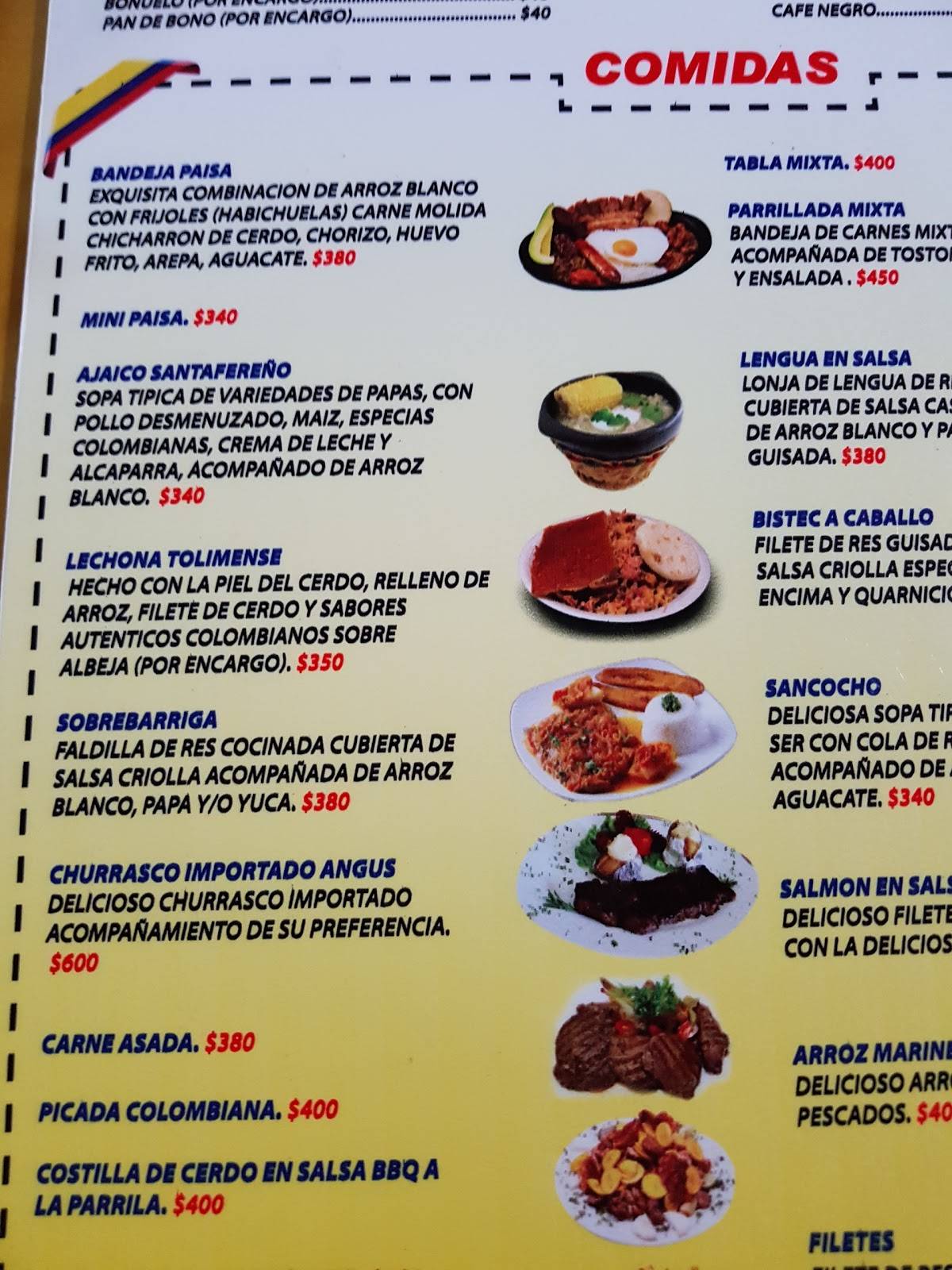 Menu at Restaurante La Bandeja Paisa, Santo Domingo