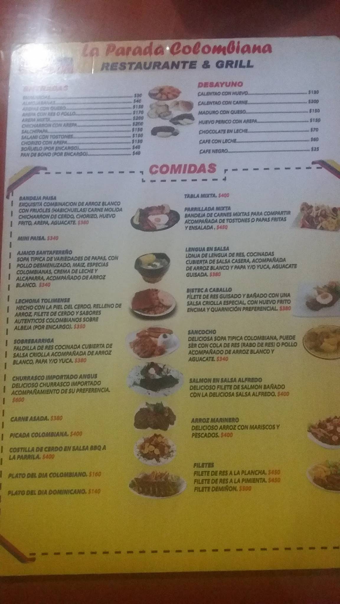 Menu at Restaurante La Bandeja Paisa, Santo Domingo