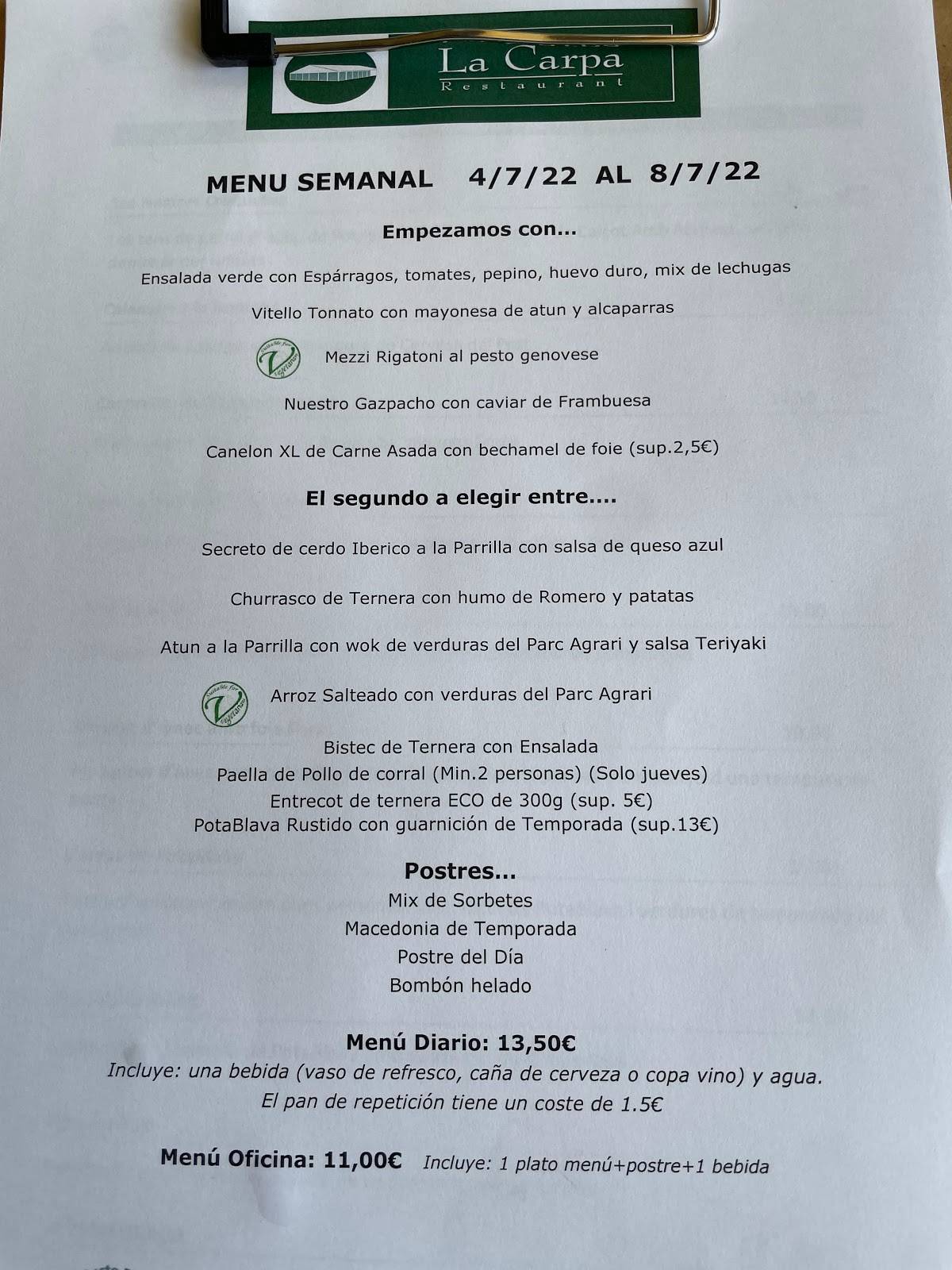 Carta de Restaurante La Carpa Emilio Sánchez, El Prat de Llobregat