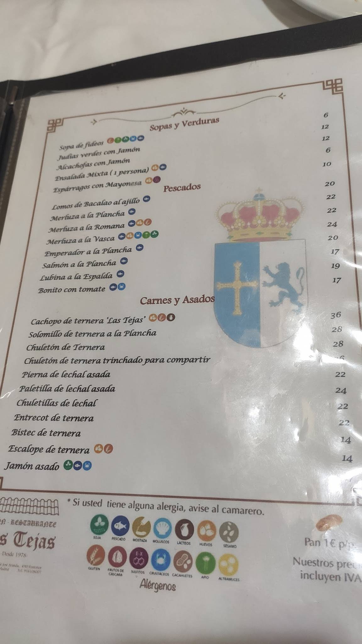 Menu at Restaurante Las Tejas, Alcorcón, Av. del Alcalde José Aranda