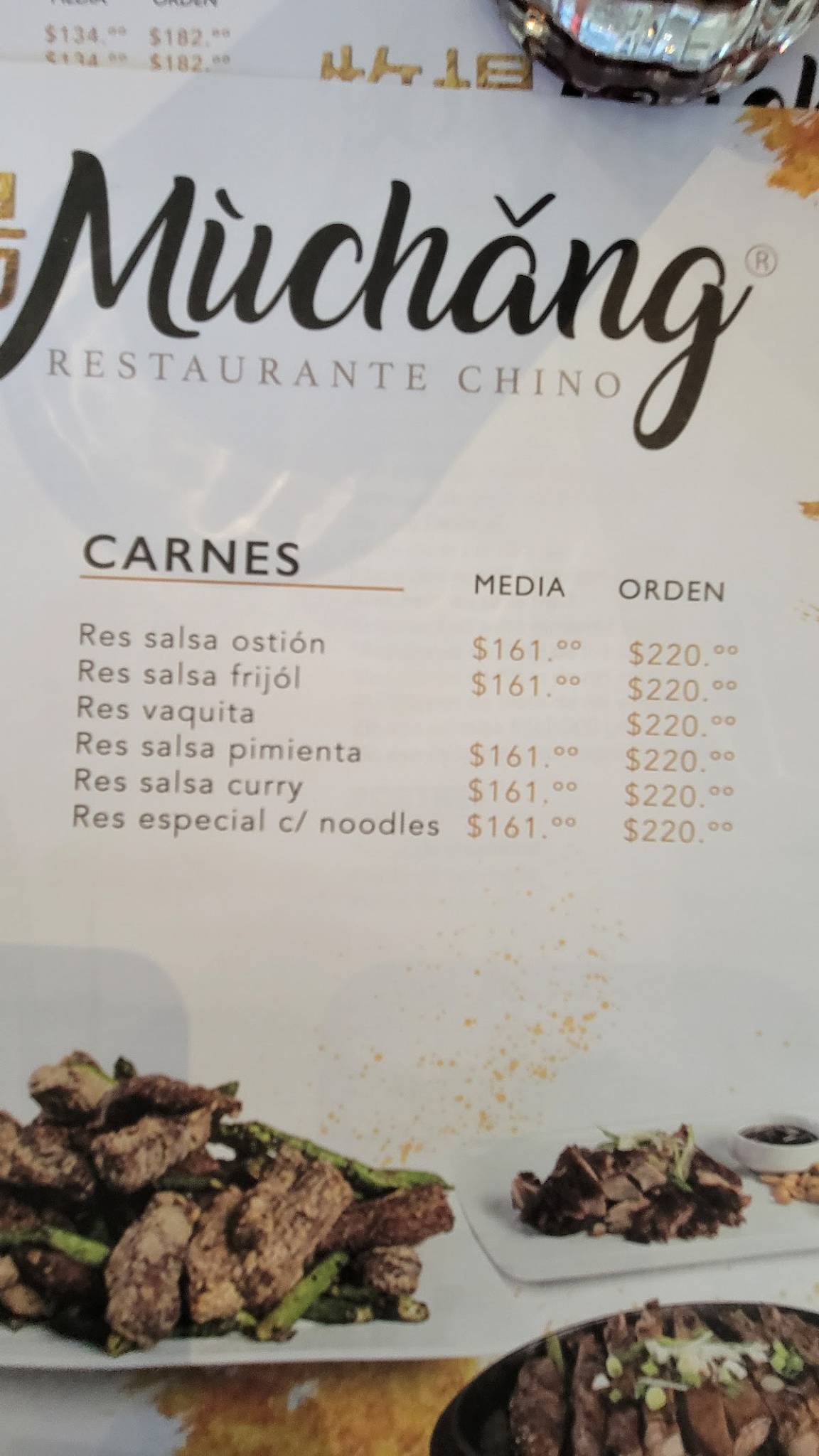 Carta de Restaurante Muchang, Zapopan
