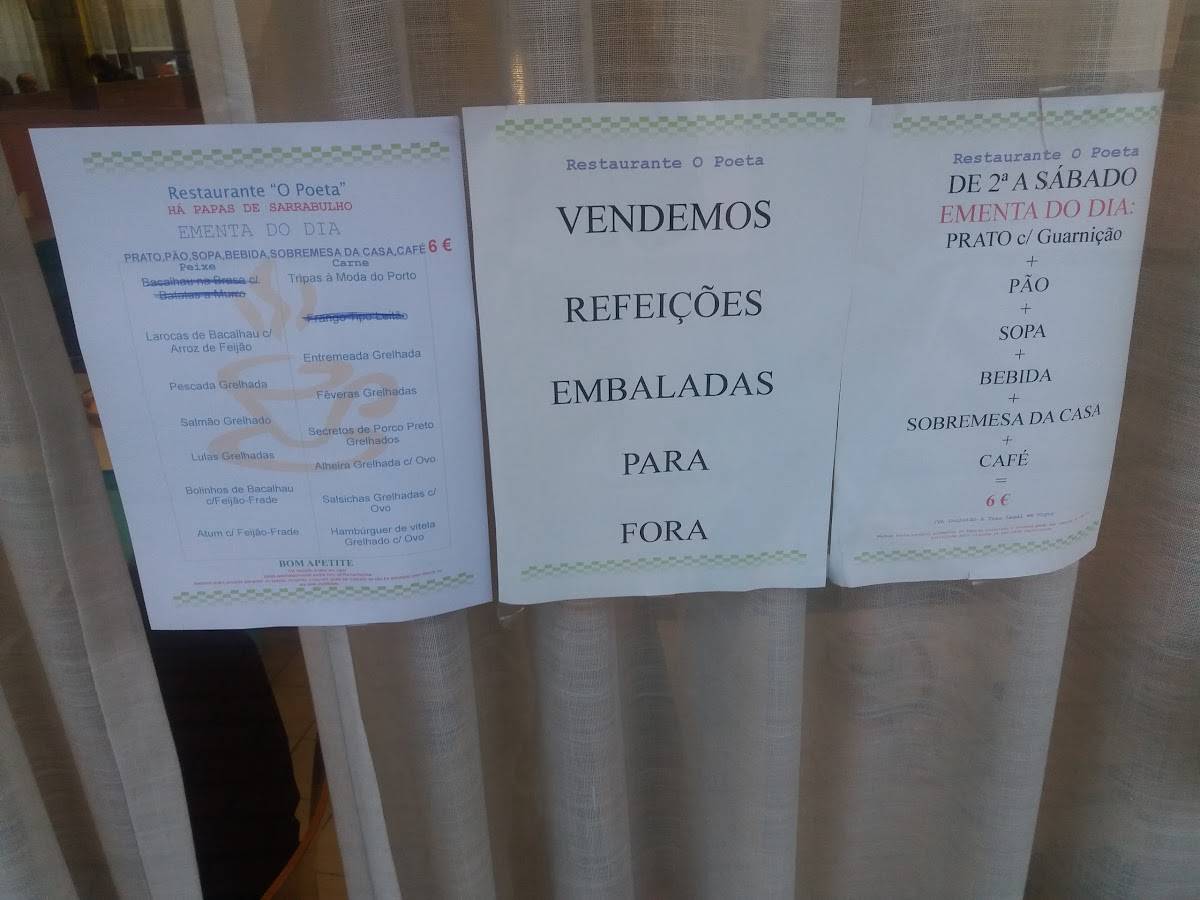 Menu em Restaurante O Poeta, Espinho