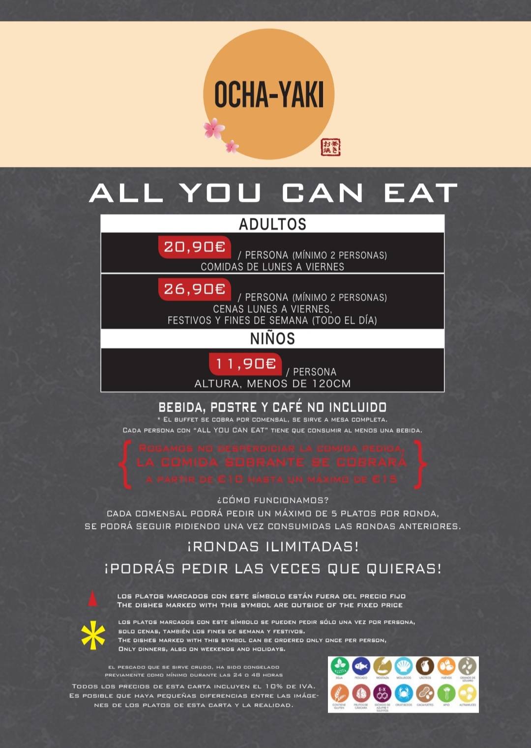 Carta de Restaurante Ocha-Yaki, Alfafar