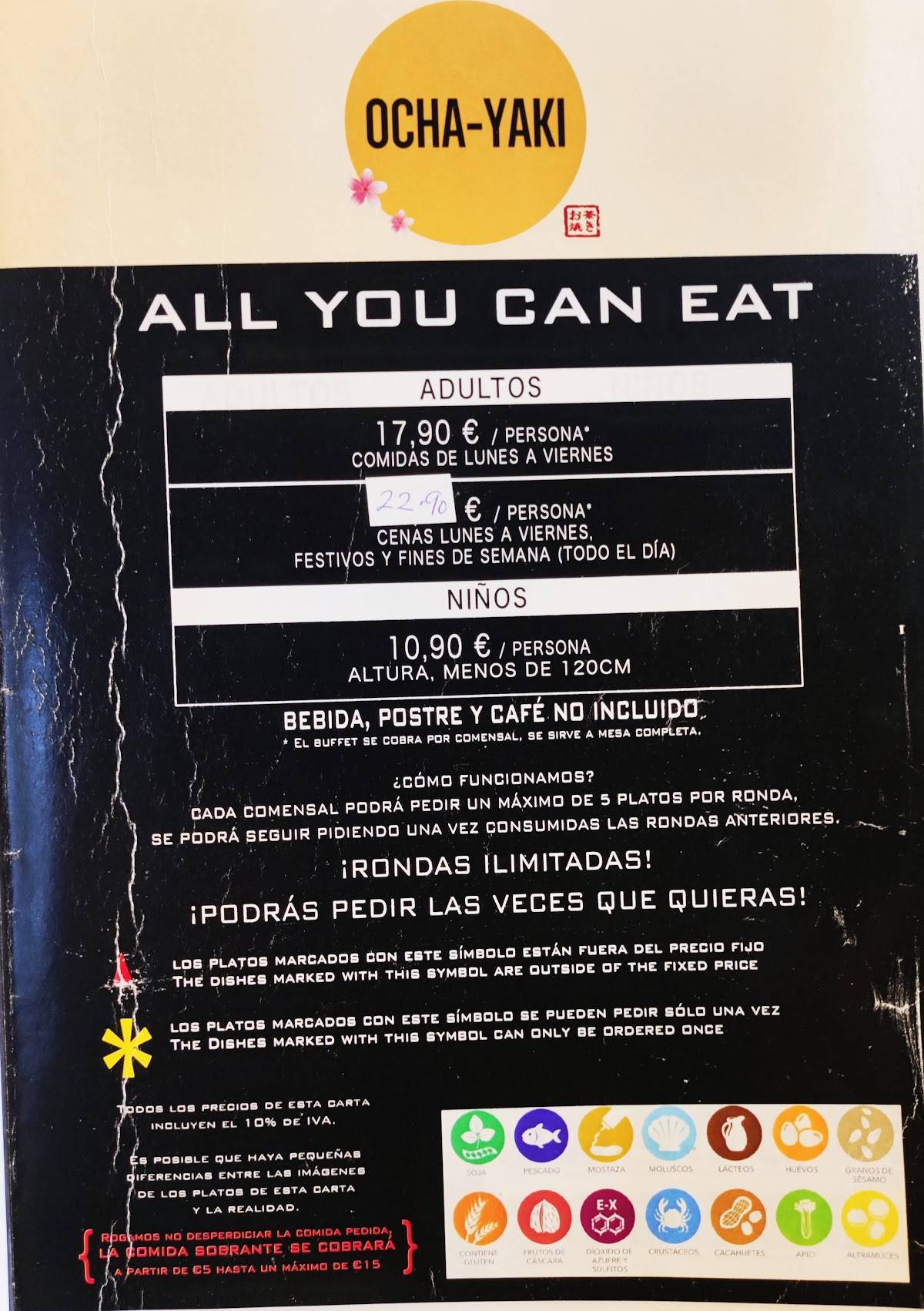 Carta de Restaurante Ocha-Yaki, Alfafar
