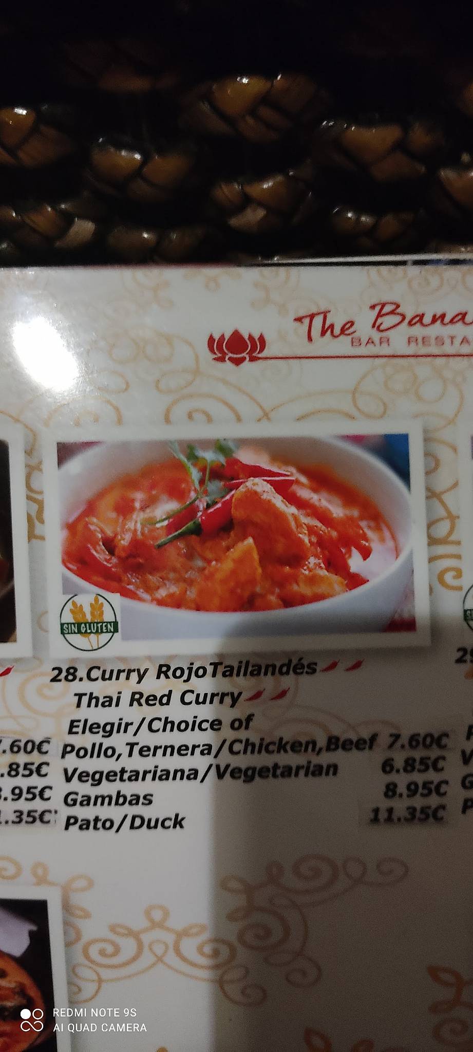 Menu at Restaurante The Banana Tree, L'Albir, Av de l'Albir