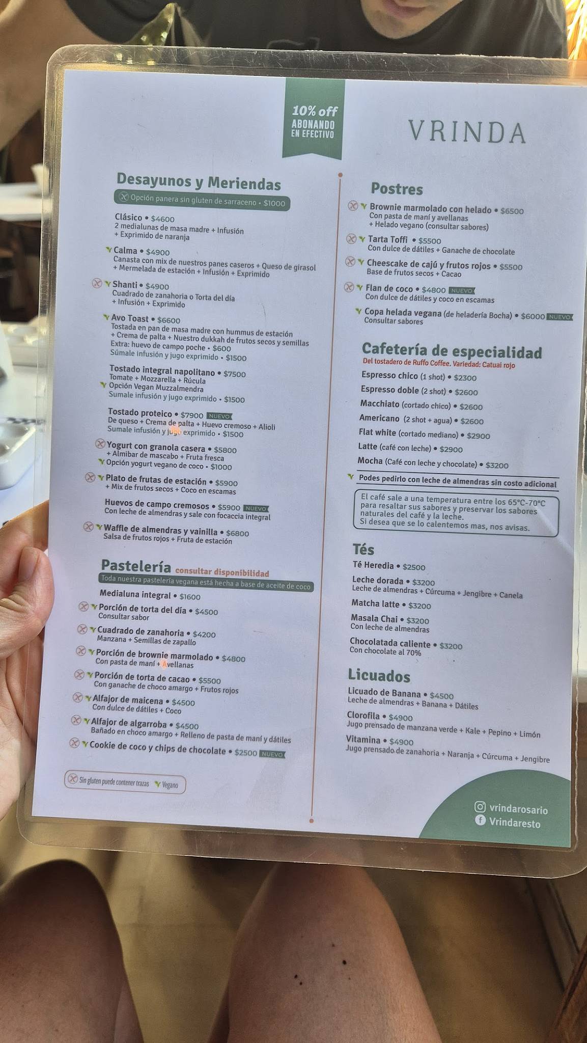 Carta de Restaurante Vrinda, Rosario