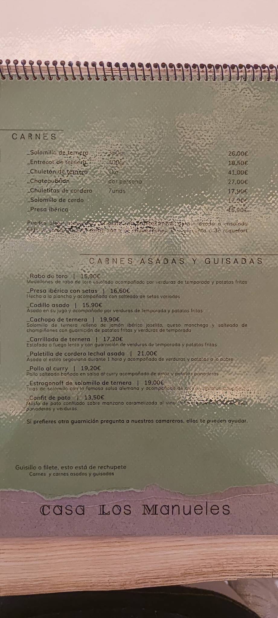 Carta del restaurante Casa Los Manueles, Fuengirola