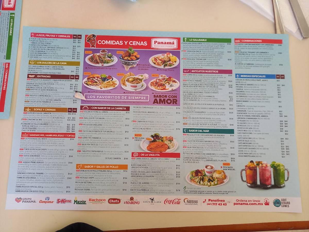 Carta de Restaurante y Pastelería Panamá, Los Mochis