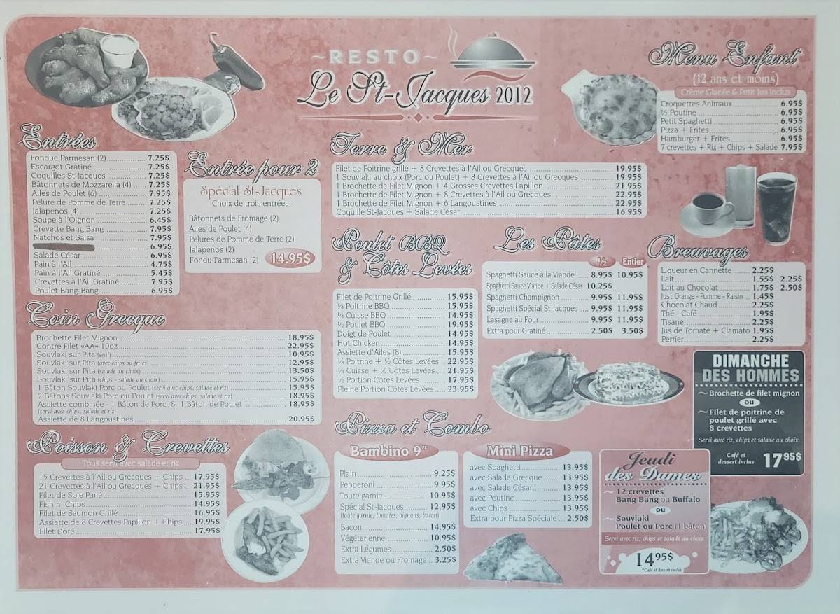 Menu au Resto Le St-Jacques restaurant, Coaticook