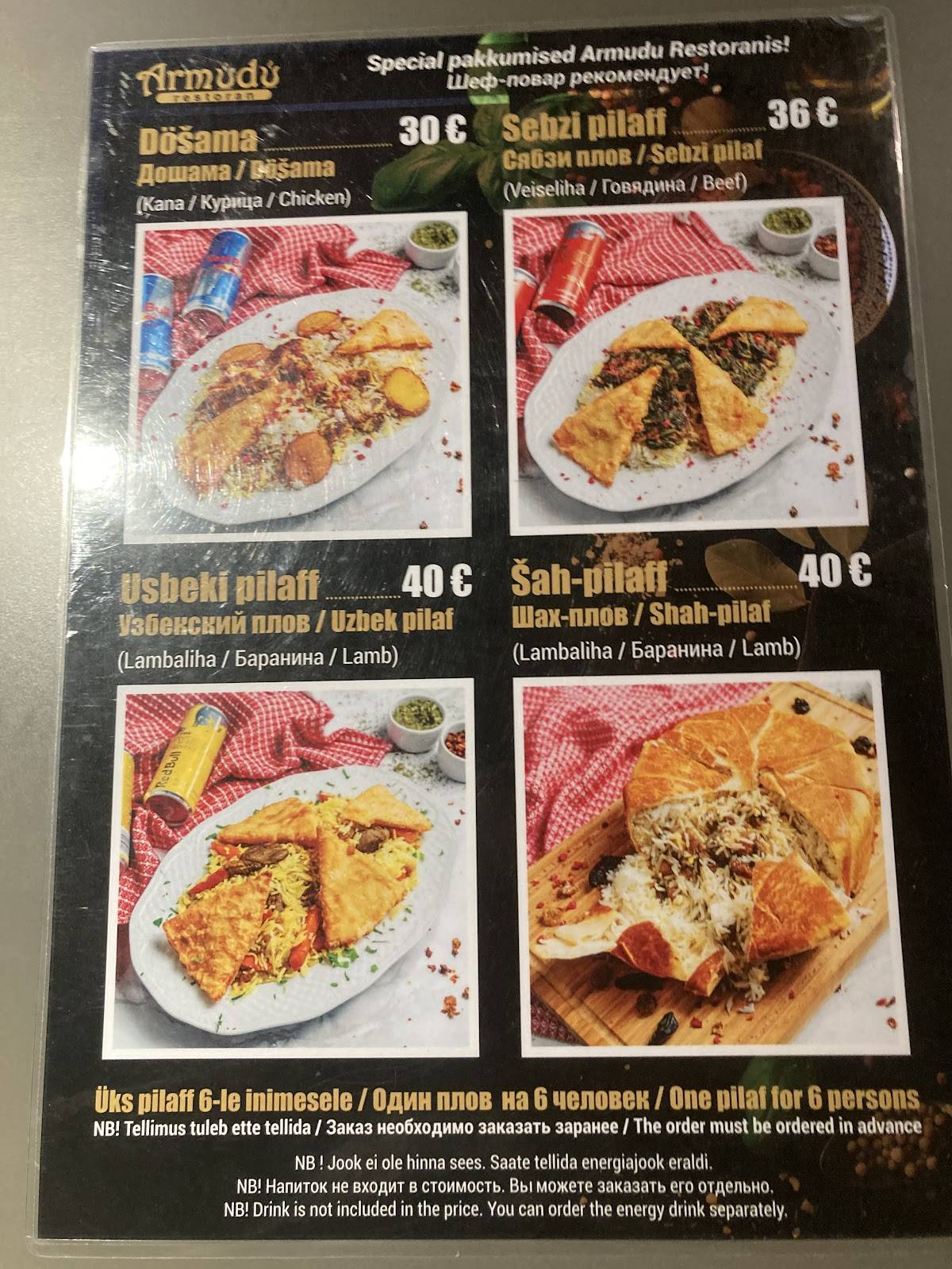 Menu at Restoran Armudu Haabersti restaurant, Tallinn