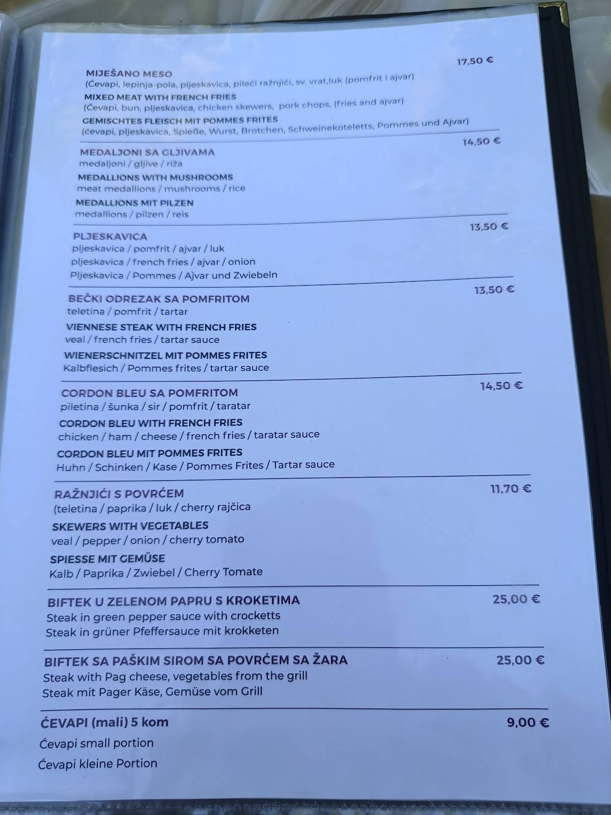 Menu at Restoran Infinity restaurant, Ražanac
