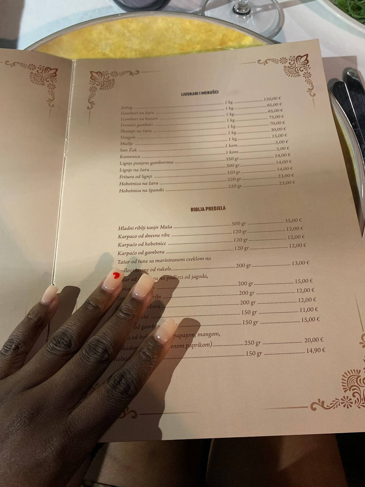 Menu at Restoran Maša restaurant, Podgorica, 31 Bulevar Svetog Petra ...
