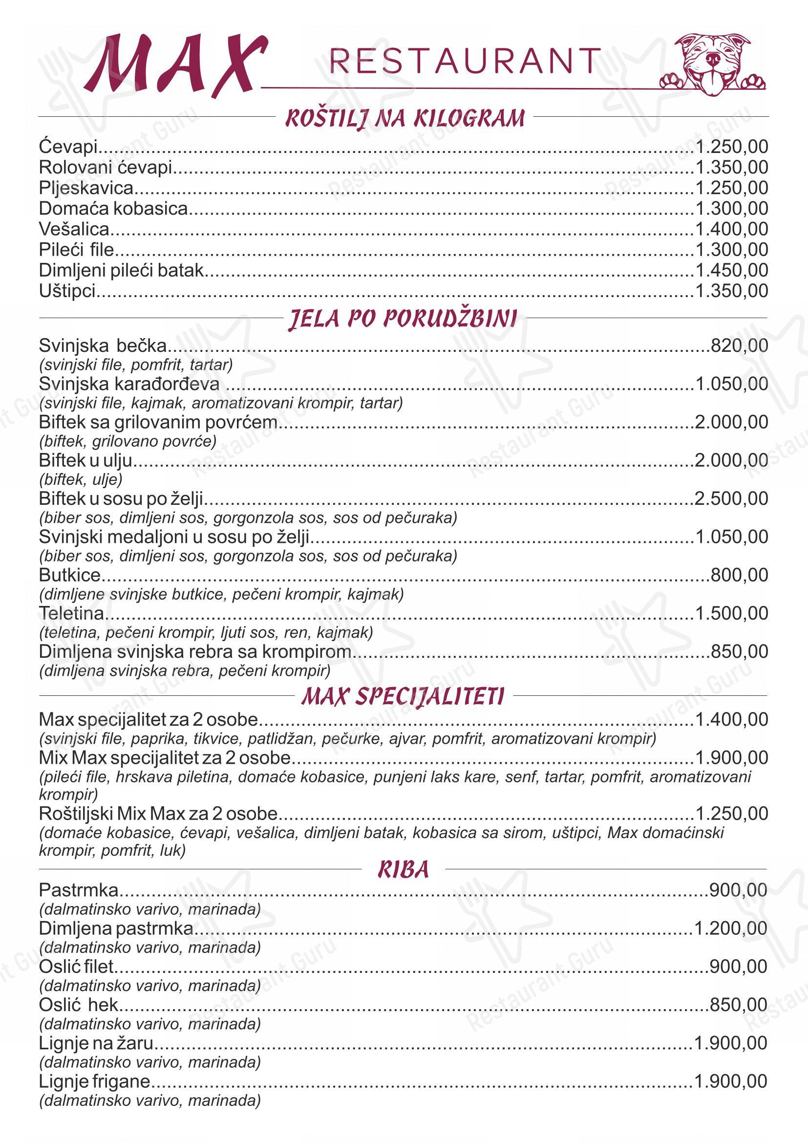 Speisekarte von Gastro Bar Max, Belgrad
