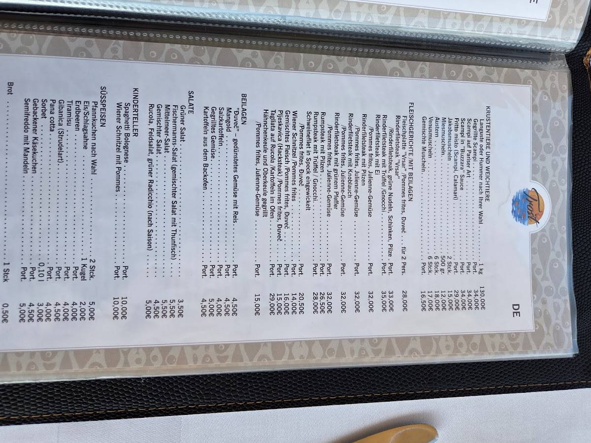 Menu at Restoran “Trošt” restaurant, Vrsar